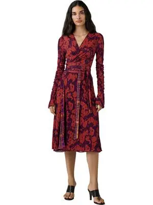 Diane Von Furstenberg Carmen Reversible Dress - Strata Check Ember And Tree Bark Light Garnet