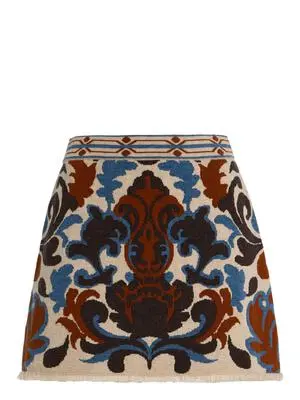 Cara Cara Lindy Fringed Wool-cotton Jacquard Mini Skirt - Print
