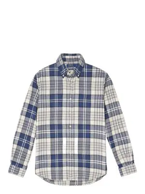 Polo Ralph Lauren Button-down Collar Logo-embroidered Cotton-flannel Shirt - Blue