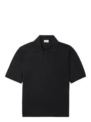 Saint Laurent SAINT LAURENT - Cassandre Logo-Embroidered Wool Polo Shirt - Men - Black - S Black