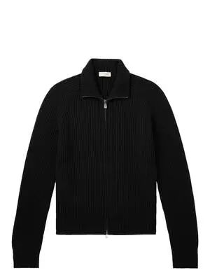 PIACENZA CASHMERE 1733 Ribbed Cashmere Zip-up Cardigan - Black