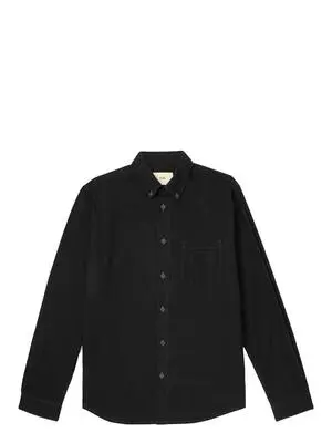 Folk Button Down-collar Cotton-flannel Shirt - Black