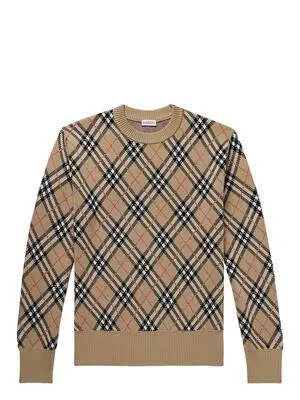 Burberry Checked Wool-blend Jacquard Sweater - Neutrals