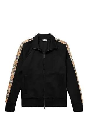 Burberry Checked Jacquard-trimmed Tech-jersey Track Jacket - Black