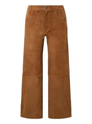 Stouls Lilou Cropped Suede Wide-leg Pants - Brown