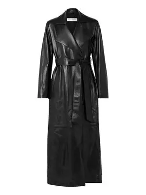Nour Hammour Kasha Belted Leather Trench Coat - Black