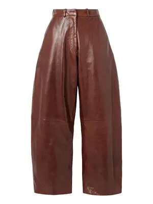 Nour Hammour Barrel-leg Leather Pants - Brown