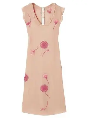 Marni Appliquéd Embroidered Embellished Silk Midi Dress - Pink