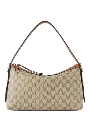 Gucci Gg Emblem Leather-trimmed Shoulder Bag - Neutrals