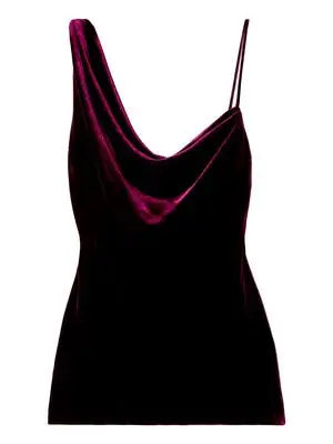 Dries Van Noten Asymmetric Draped Velvet Top - Burgundy