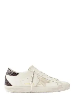 GOLDEN GOOSE Super-star Distressed Metallic And Croc-effect Leather Sneakers - White