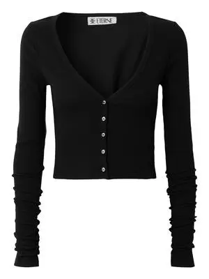 Eterne Ribbed Stretch Cotton And Modal-blend Cardigan - Black