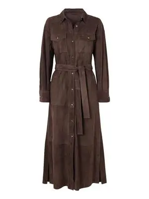 Brunello Cucinelli Belted Suede Shirtdress - Brown