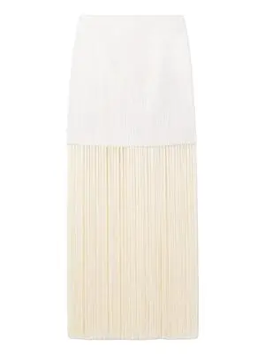 ANDRES OTALORA Aurora Stutil Fringed Embroidered Maxi Skirt - Off-white