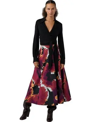 Diane Von Furstenberg Marley Midi Skirt - Big Bang Giant Wine Pink