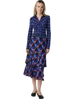 Diane Von Furstenberg Midi Skirt With Elastic Waist - Deveron Warp Lapis Combo