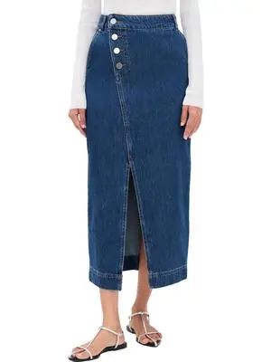 ALIGNE Asher Denim Midi Skirt - Mid Blue