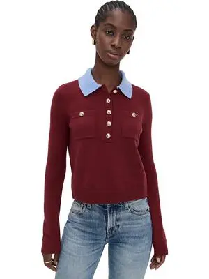 SELF-PORTRAIT Contrast Collar Knit Top - Red
