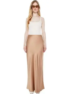 Sablyn Grace Scallop Trim Maxi Skirt - Camel