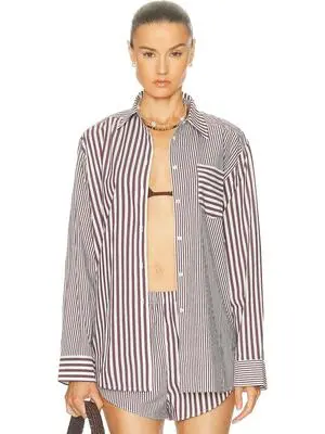 Solid & Striped The Avril Button Down Top - Raisin Brown & Brule