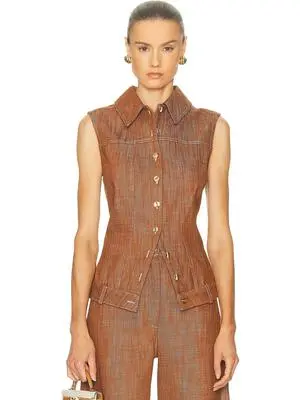 Matthew Bruch Collared Button-down Vest - Brown Denim