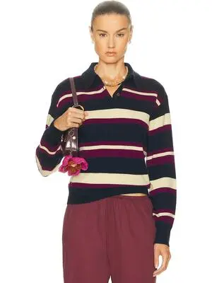 Guest In Residence Collegiate Stripe Polo Top - Midnight Combo