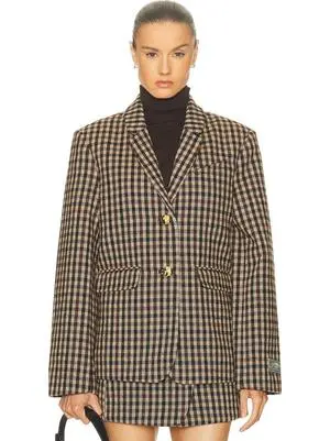 GANNI Check Wool Blazer - Chicory Coffee