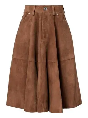AMI Pleated Suede Midi Skirt
