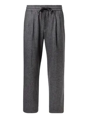 Dolce & Gabbana Herringbone Wool-blend Wide-leg Trousers - Grey