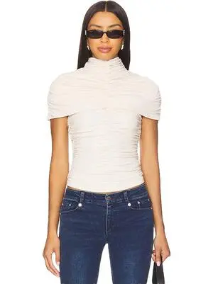 Susana Monaco Mock Neck Overlay Gathered Top - Blanched Almond