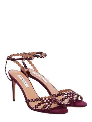 AQUAZZURA Tequila 85 Embellished Suede Sandals - Purple