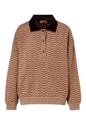 Missoni Zigzag Wool And Cotton Polo Sweater - Brown