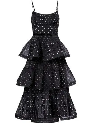 Zimmermann Polka-dot Tiered Midi Dress - Black