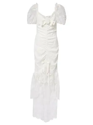 Alessandra Rich Bow-detail Ruched Lace Gown - White