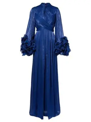 COSTARELLOS Draped Ruffled Gown