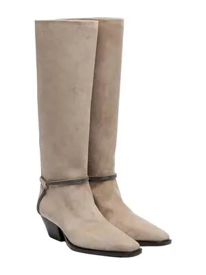 Brunello Cucinelli Monili Suede Knee-high Boots - Grey
