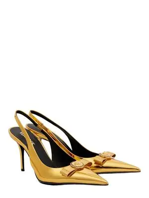 Versace Ribbon 85 Leather Slingback Pumps - Gold