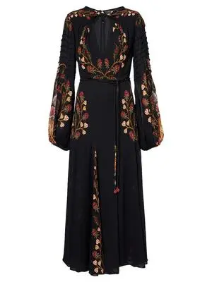 Farm Rio Cutout Floral Midi Dress - Black