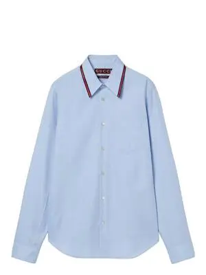 Gucci Oxford Cotton Shirt With Web - Blue
