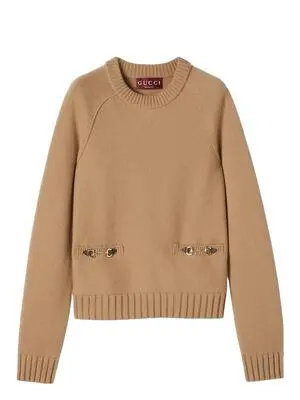 Gucci Wool Cashmere Top With Horsebit - Brown