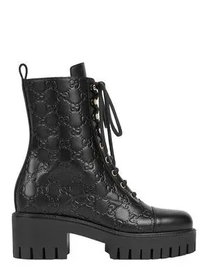 Gucci Ankle Boot With Gg Leather - Black