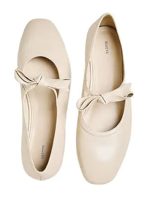 Maeve Knotted Bow Mary Jane Flats - Cream