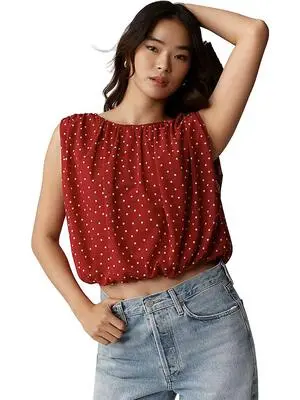 Anthropologie Mesh Bubble Muscle Top - Red Dot