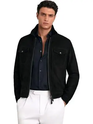 REISS Pike Suede Zip-through Jacket - Black
