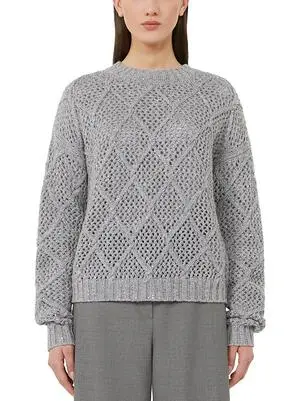 Max Mara Ellade Diamond Knit Sequin Sweater - Light Grey