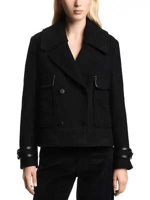 Emporio Armani Fleece Faux Leather Trim Jacket - Solid Black
