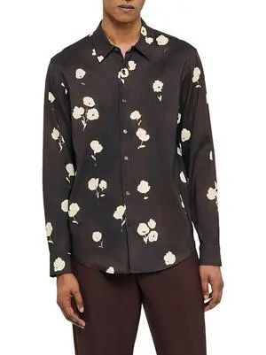 Sandro Water Flower Button Front Shirt - Chocolate