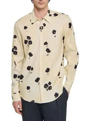 Sandro Water Flower Button Front Shirt - Off White