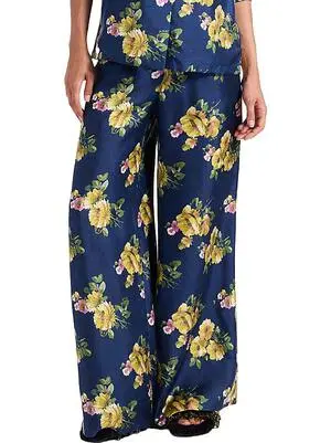 La DoubleJ Printed Silk Palazzo Pants - Riptide Midnight Blue