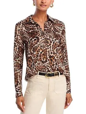 L'Agence Tyler Silk Printed Long Sleeve Blouse - Cinnamon Swirl Paisley Leopard